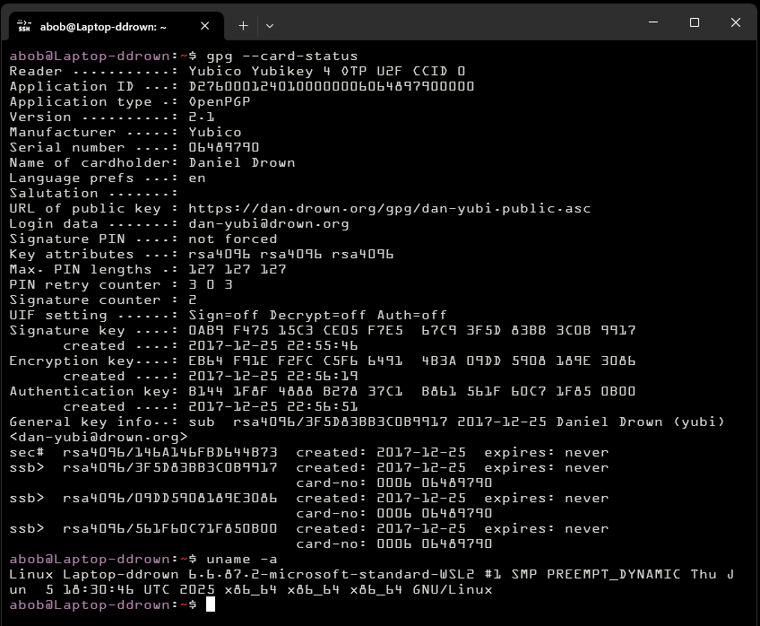 Windows/WSL hardware ssh & gpg keys